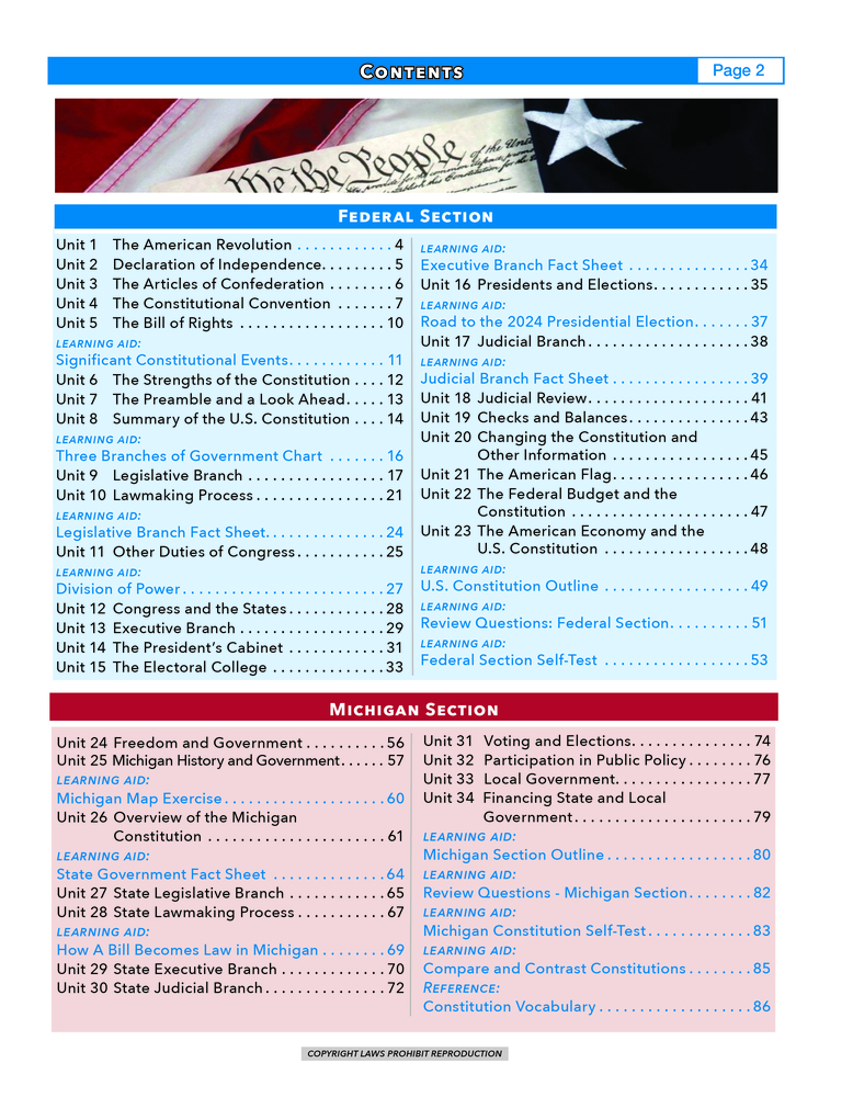 Study Guide for Teaching Michigan Government